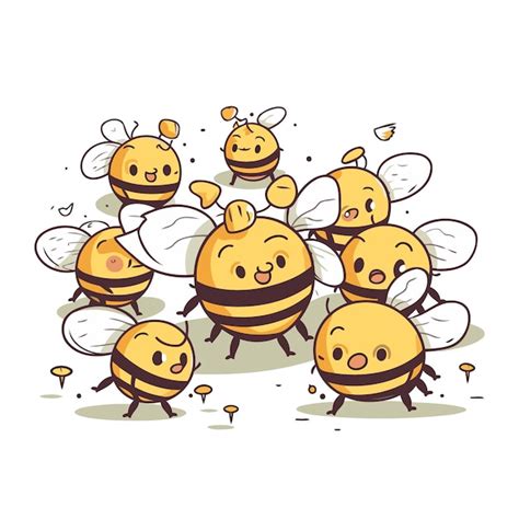 Dibujos animados de abejas lindas ilustración vectorial aislada sobre