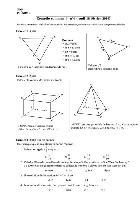 Devoir 4 Géométrie AlloSchool