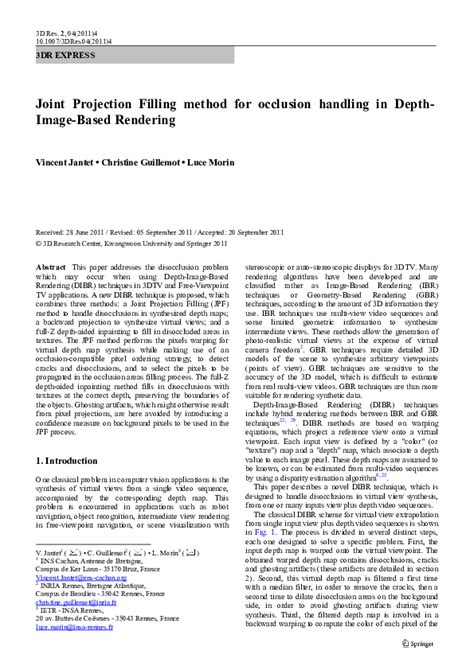 pdf joint projection filling method for occlusion handling in depth image based rendering
