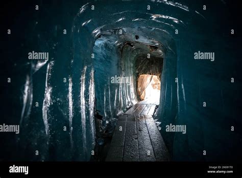 Ice Cave Inside The Rhone Glacier At Furka Pass In Switzerland Summer