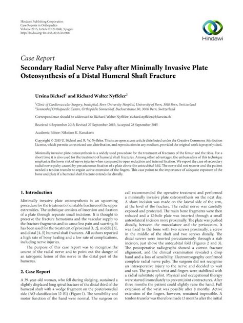PDF Case Report Secondary Radial Nerve Palsy After Minimally