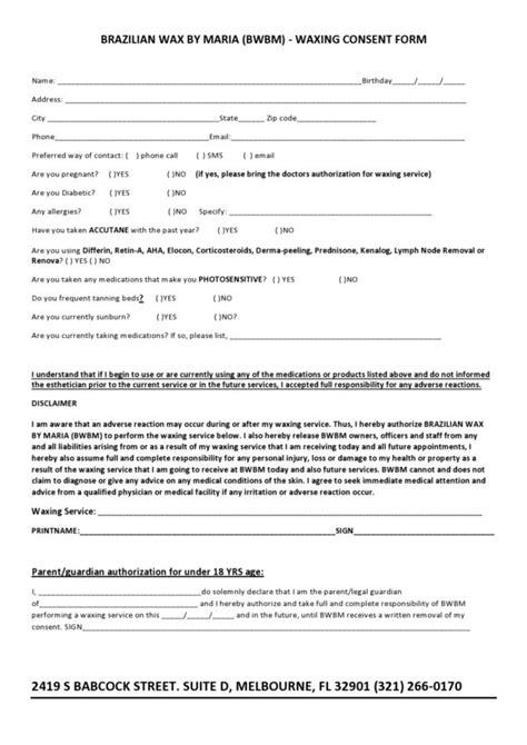 Printable Free Waxing Consent Form