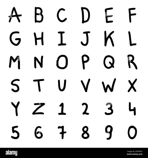 Un conjunto de letras y números en estilo garabato Letras del alfabeto