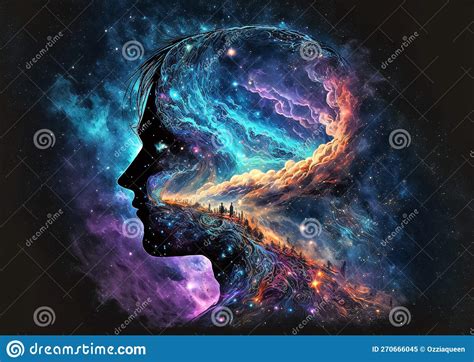 Cosmic Art Universe Mind Galaxy Brain Stock Illustration