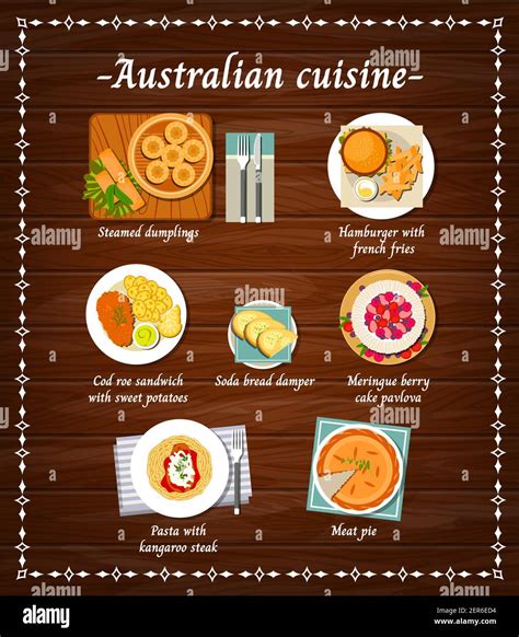 Australian Cuisine Food Menu Dishes Australia Restaurant Meals Vector