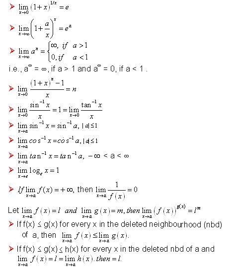 Maths Mania Limit And Continuity Basic Formulas