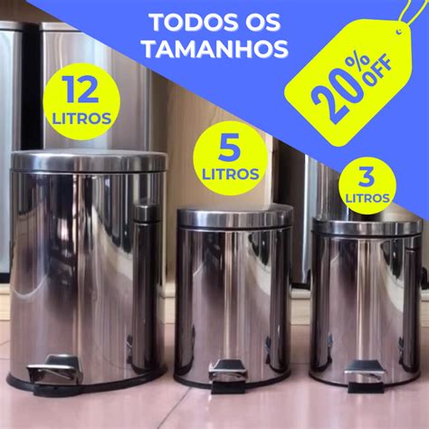 Lixeira Cesto de Lixo Aço Inox Pedal Balde Interno e Tampa Redonda