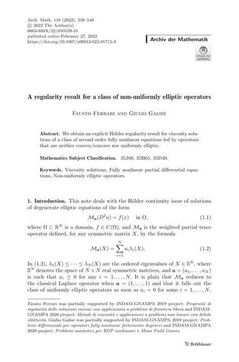 pdf a regularity result for a class of non uniformly elliptic operators