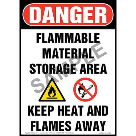 Danger Flammable Material Storage Area Keep Heat Flames Away Sign