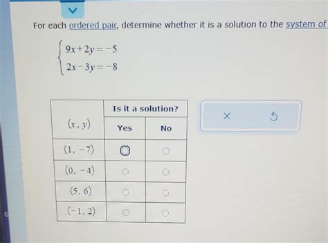 solved for each ordered pair determine whether it is a