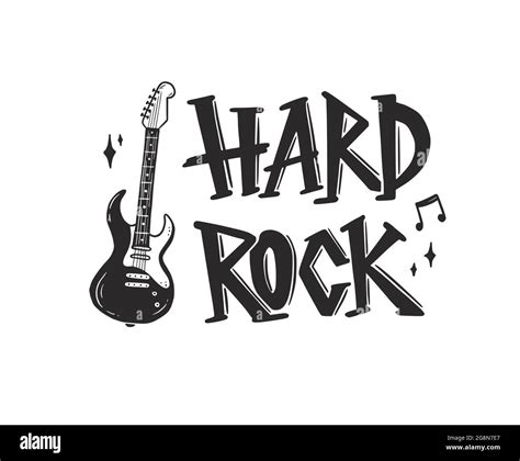 Hand Drawn Electric Guitar With Rock Text Doodle Sketch Style Drawing