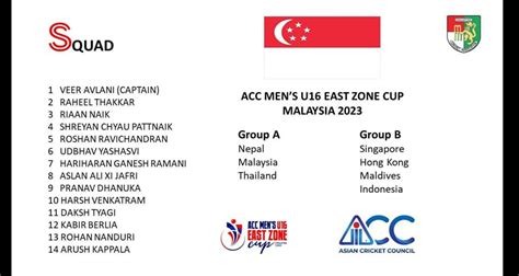 U16 Singapore Squad Singapore Cricket Association