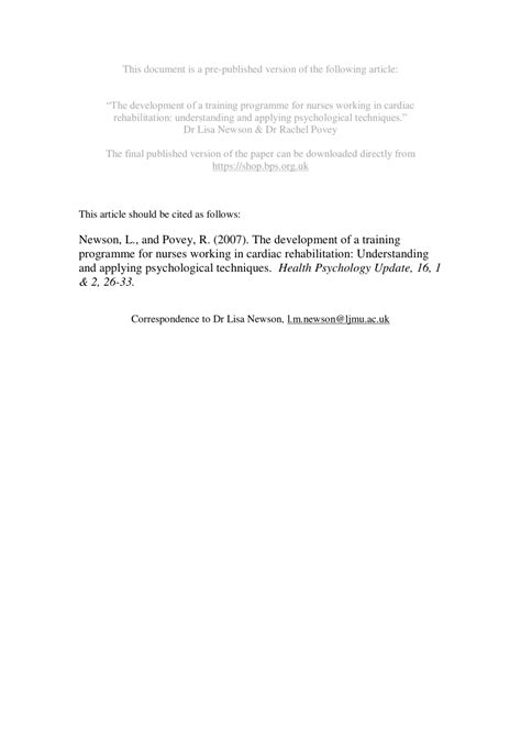 Pdf The Development Of A Training Programme For Nurses Working In