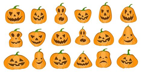 Halloween Pumpkin Lantern Vector 18 Icons Set Emotion Variation