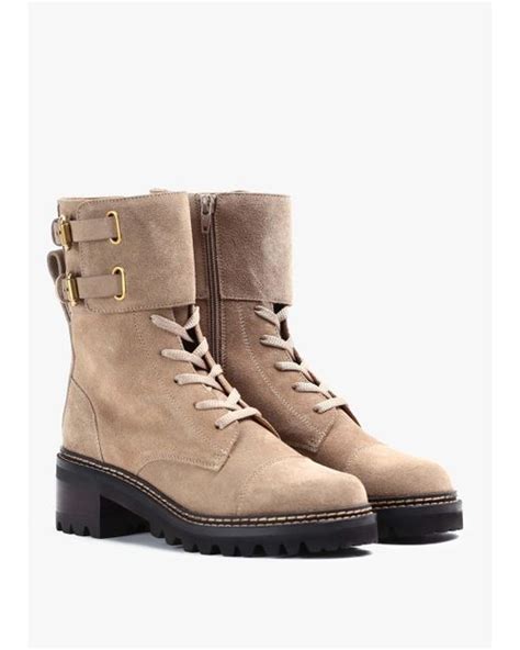 See By Chlo Mallory Suede Buckled Biker Boots Leather In Natural Lyst