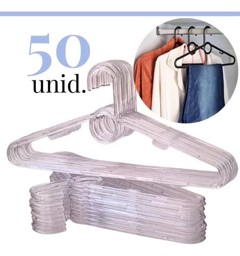 Kit 50 Cabides De Acrilico Transparente Adulto Reforçado Parcelamento