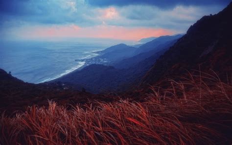 Sunlight Landscape Mountains Sunset Sea Hill Nature Red Sky