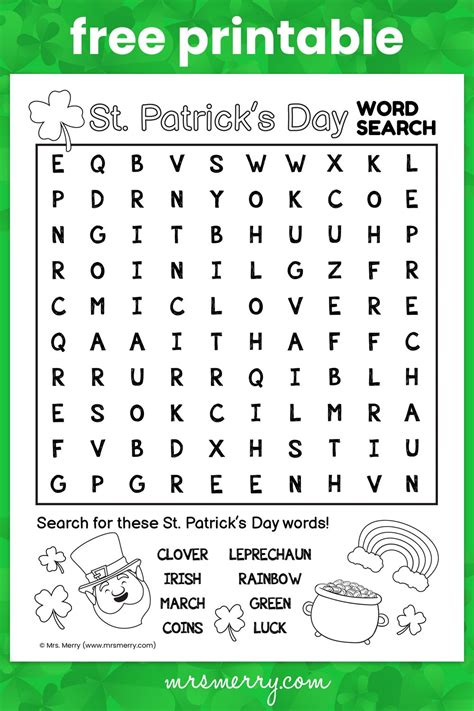 Free Printable St Patrick S Day Word Search St Patricks Activities