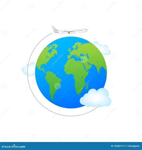 Plane And Globe Aircraft Flying Around Earth Planet With Continents