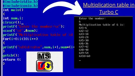 multiplication table program in turbo c c language programming youtube