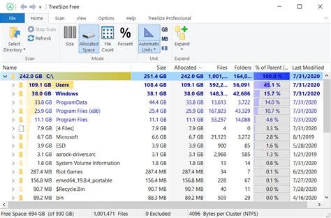 how to use windows 10 to see what s using the most disk space