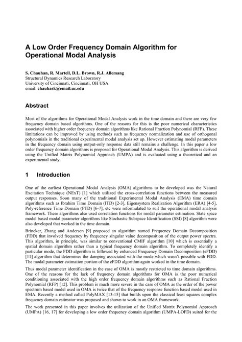 pdf a low order frequency domain algorithm for operational modal analysis
