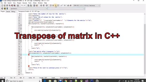 c porgram to take a transpose of a matrix transpose of matrix in c cpp basic