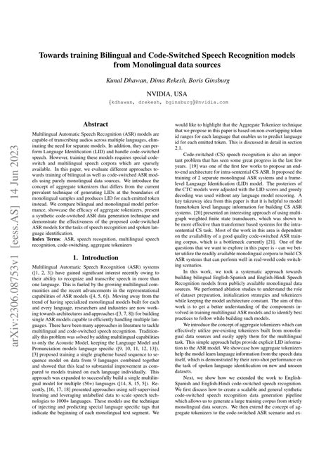 pdf towards training bilingual and code switched speech recognition models from monolingual