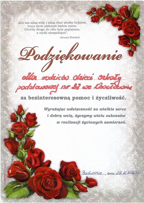 Podziękowanie dla Rodziców i Dzieci za udział w akcji charytatywnej na
