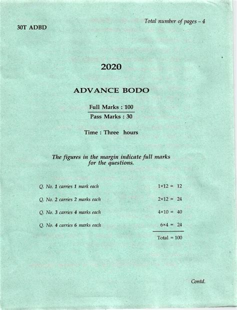 AHSEC HS 2nd Year Question Paper 2020 Advance Bodo