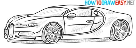 Bugatti Chiron Draw Drawing Coloring Outline Cars Step Sports Clipart