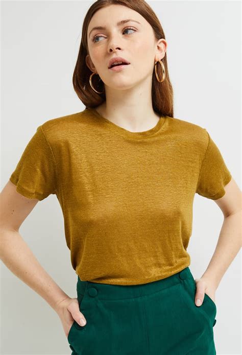 T Shirt Col Rond En Lin Certifi European Flax Et Oeko Tex Jaune Fonce