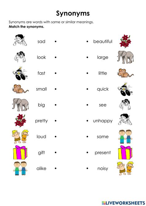 Synonyms Online Activity For Grade Synonym Worksheet English