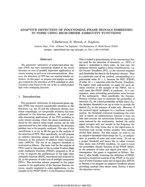 pdf adaptive detection of polynomial phase signals embedded in noise using high order