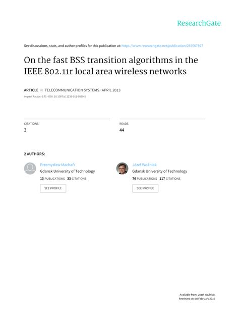 pdf on the fast bss transition algorithms in the ieee 802 11 r local area wireless networks p