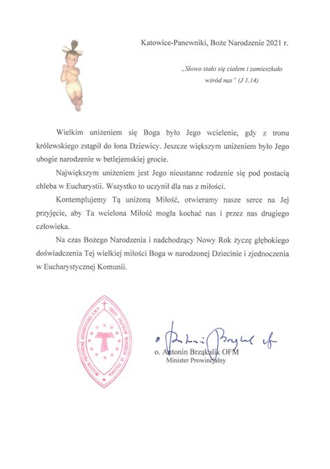 Boże Narodzenie 2021 życzenia Ministra Prowincjalnego Śląscy