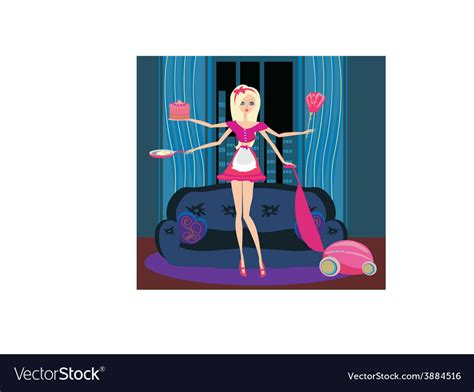 Busy Housekeeper Simultaneously Doing Many Tasks Vector Image