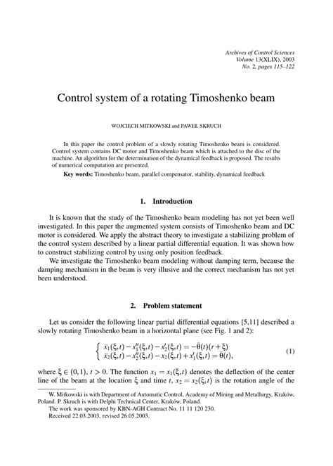 pdf control system of a rotating timoshenko beam