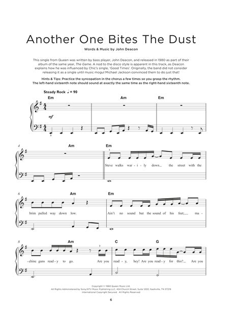 Another One Bites The Dust By Queen Sheet Music For Really Easy Piano