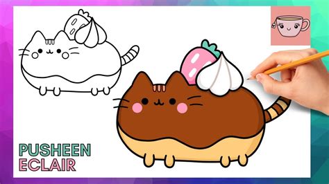 How To Draw Pusheen Cat Strawberry Chocolate Eclair Cute Easy Step