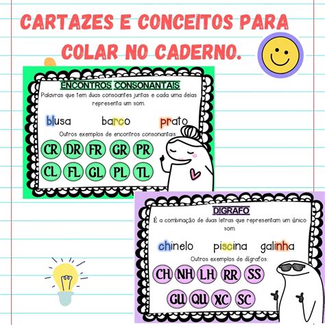 Cartazes e conceitos para colar no caderno Dígrafo e Encontro