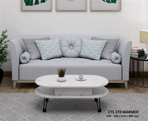 MEJA TAMU MOTIF MARMER OVAL KOTAK KAKI BESI MODERN MINIMALIS COFFEE