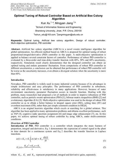 optimal tuning of robust controller based on artificial bee colony algorithm scientific