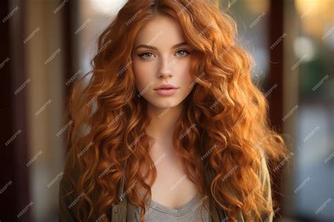 A Beautiful Young Woman With Long Red Hair Premium Ai Generated Image
