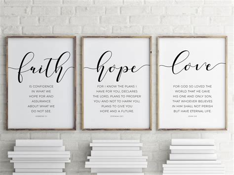 Faith Hope Love Wall Art Bible Verse Printable Scripture Wall Etsy