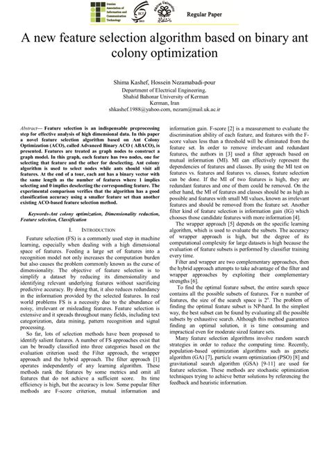 pdf a new feature selection algorithm based on binary ant colony optimization