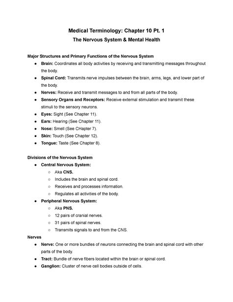 Med Terms Ch Pt The Nervous System And Mental Health Medical