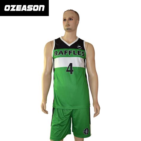 Custom Green Color Basketball Uniform Mesh Quick Dry Fabric Reversible