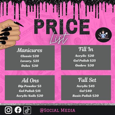 Price List Template Nail Price List Nail Tech Nail Artist Price List