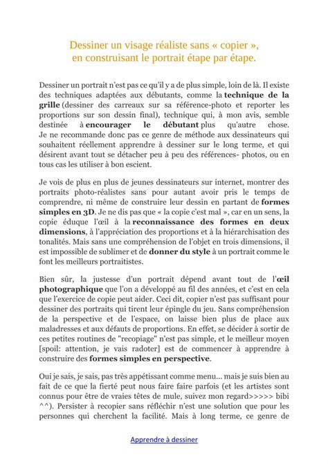 Pdf Dessiner Un Visage R Aliste Sans Copier En Construisant